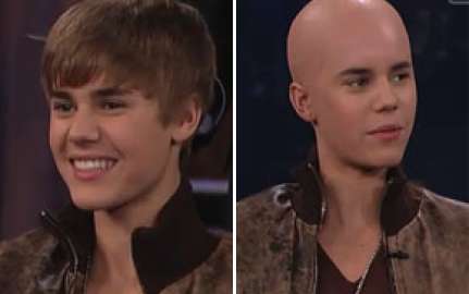 E o cabelo?: Justin Bieber fica careca em talk show - Estrelando