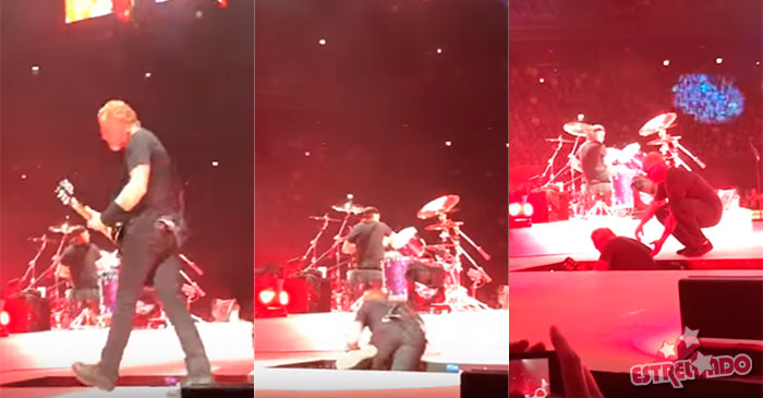 James Hetfield, do Metallica, cai em buraco no palco em show. Veja mais ...