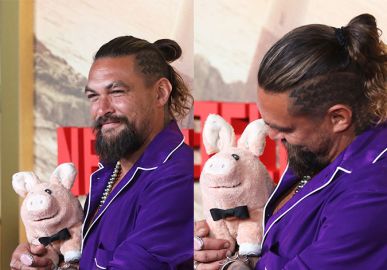 Jason Momoa surpreende ao usar pijama e levar um porquinho de pelúcia ...